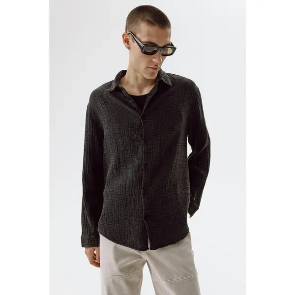 H&m Regular Fit Cotton Muslin Shirt - Black