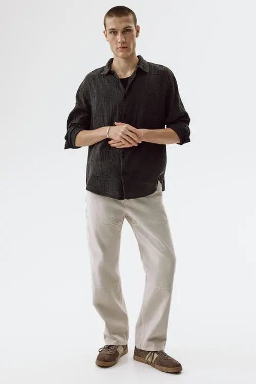 H&m Regular Fit Cotton Muslin Shirt - Black
