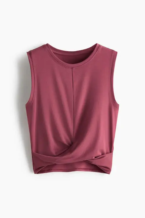 H&m Slim Fit Twist-detail Sports Vest Top - Light Maroon
