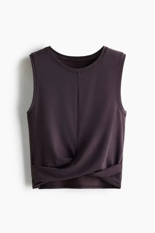 H&m Slim Fit Twist-detail Sports Vest Top - Plum