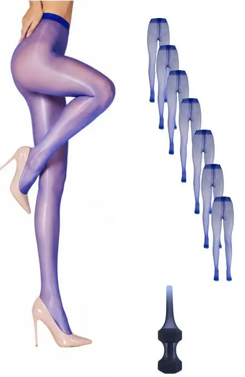 LECHERY® 7-pack Glossy Semi-opaque Statement Fashion Tights - Blue