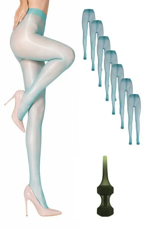 LECHERY® 7-pack Glossy Semi-opaque Statement Fashion Tights - Green