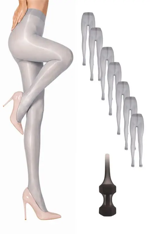 LECHERY® 7-pack Glossy Semi-opaque Fashion Tights - Grey