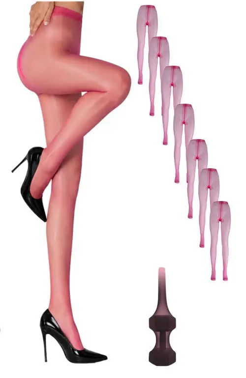 LECHERY® 7-pack Glossy Semi-opaque Fashion Tights - Pink