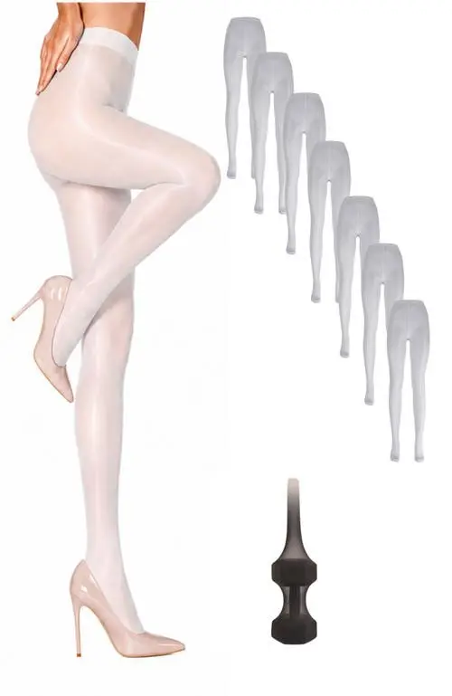 LECHERY® 7-pack Glossy Semi-opaque Statement Fashion Tights - White
