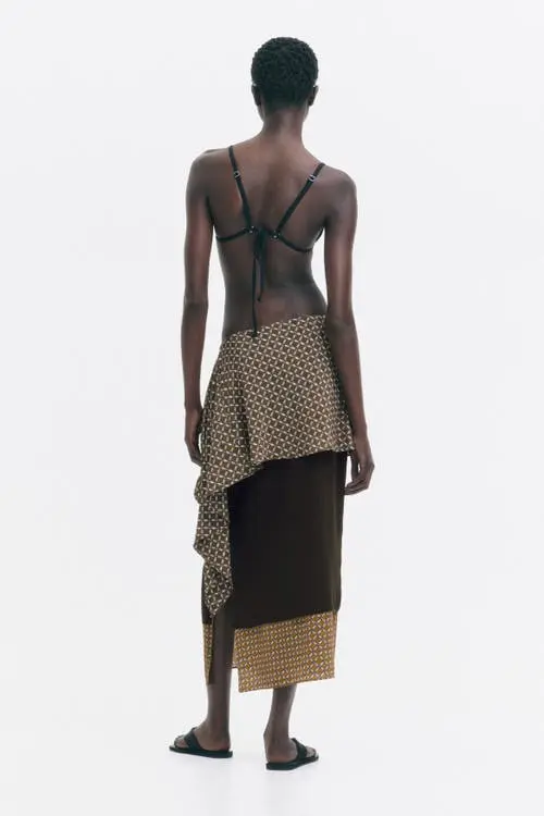 H&m Layered Scarf Detail Midi Skirt