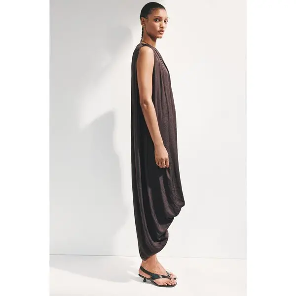 H&m Draped Bubble-hem Maxi Dress - Dark Brown