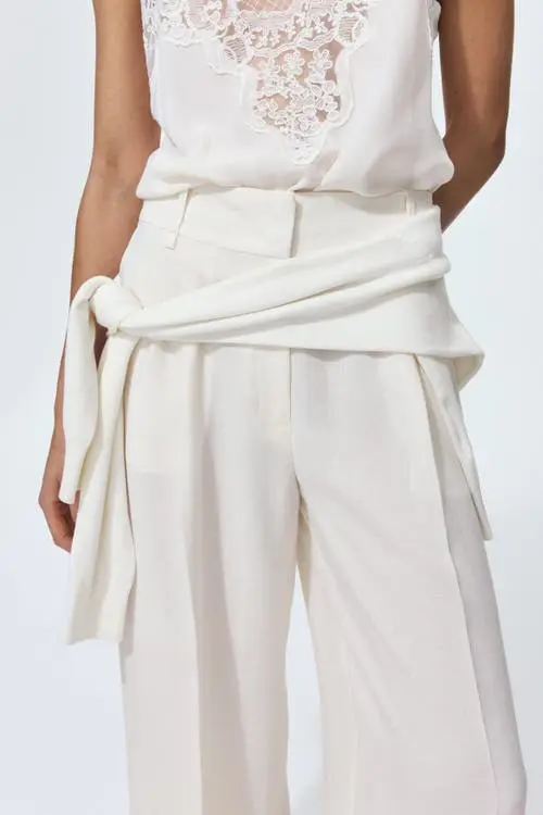 H&m Wide Tailored Trousers - Cream