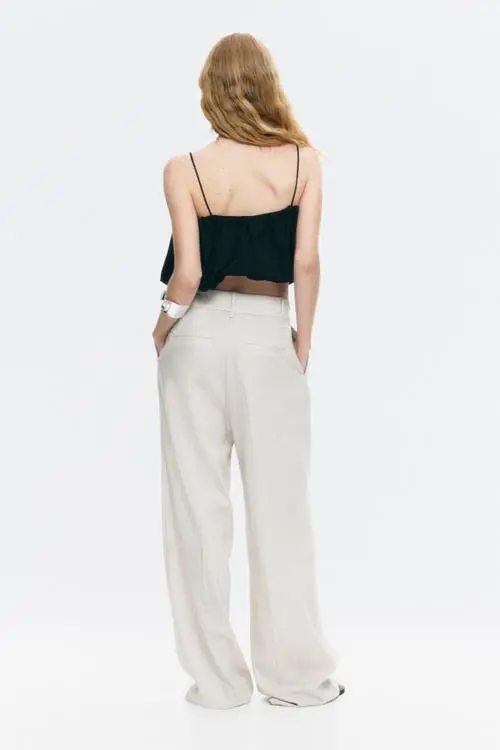 H&m Wide Leg Tailored Trousers - Light Beige