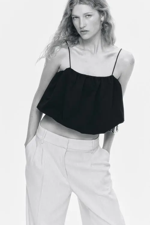 H&m Wide Leg Tailored Trousers - Light Beige