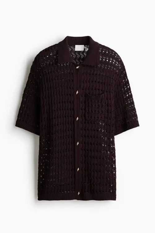 H&m Crochet-look Cotton Cardigan - Dark Brown