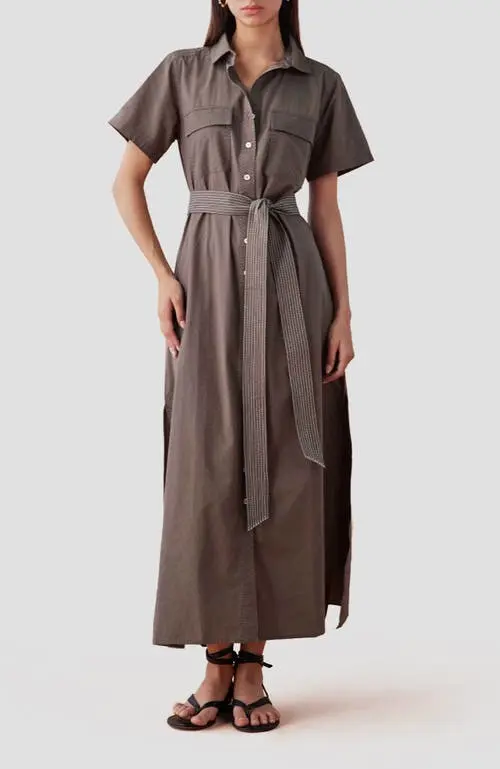 Omika Short Sleeve Cotton Shirt Dress With Belt - Solid Fawn