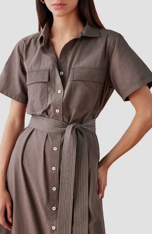Omika Short Sleeve Cotton Shirt Dress With Belt - Solid Fawn