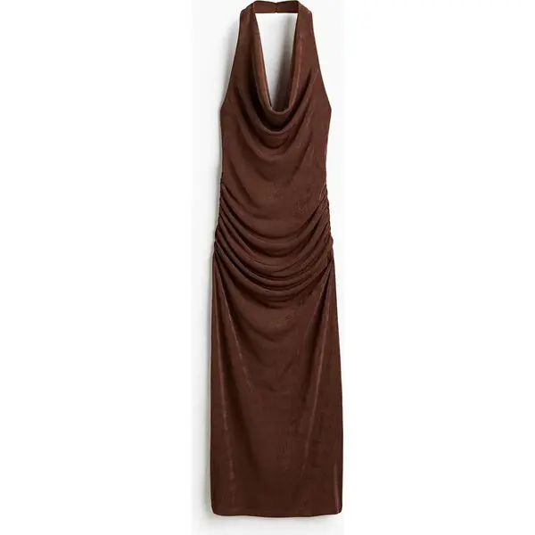 H&m Cowl-neck Halterneck Dress - Brown