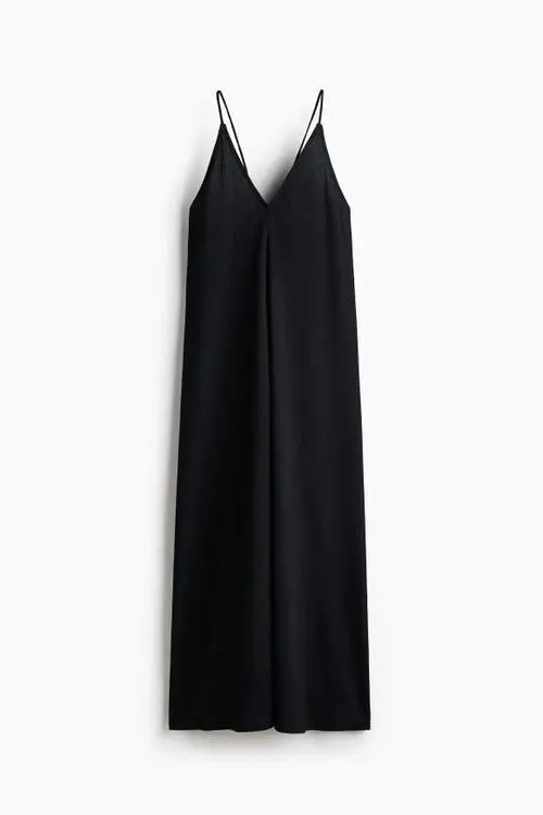 H&m Crinkled Tie-strap Midi Dress - Black
