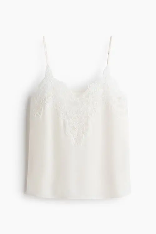 H&m Lace-trimmed Strappy Top - White