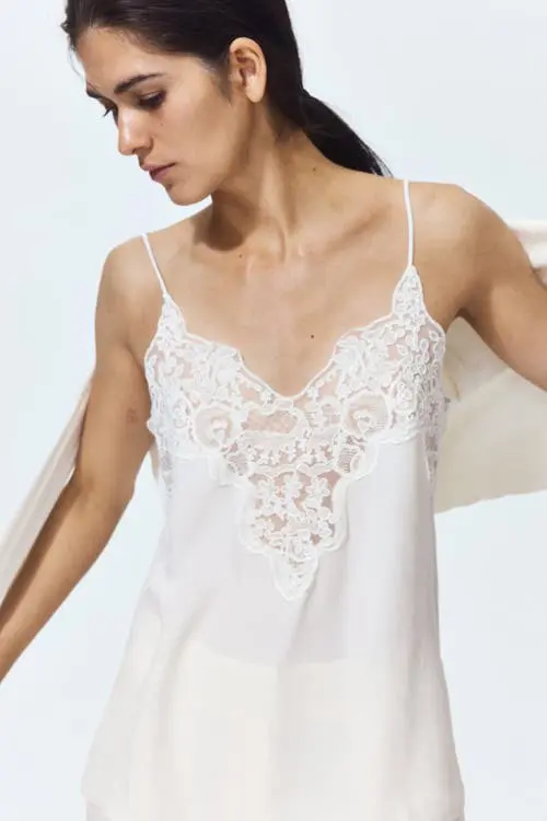 H&m Lace-trimmed Strappy Top - White