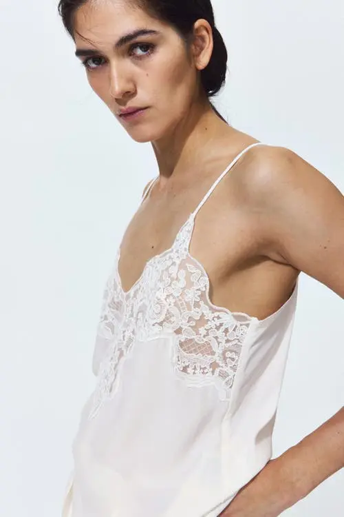 H&m Lace-trimmed Strappy Top - White