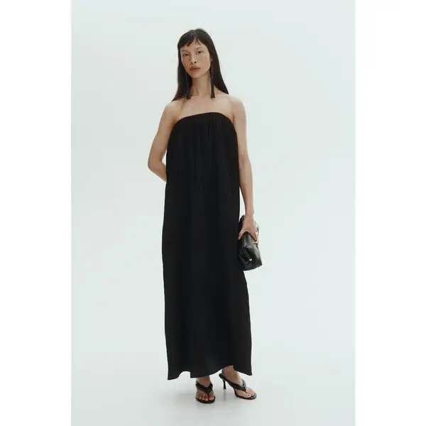 H&m Crinkled Bandeau Maxi Dress - Black
