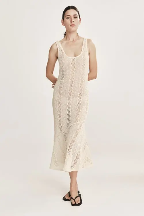 H&m Crochet-look Midi Dress - Light Beige