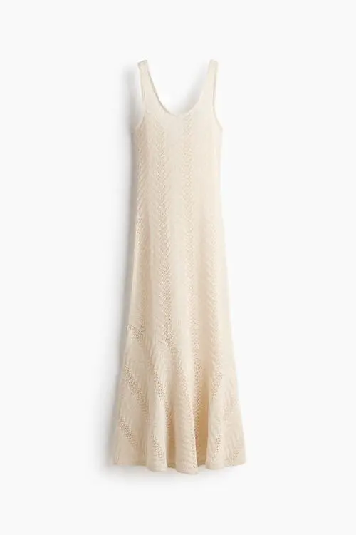 H&m Crochet-look Midi Dress With Wide Straps And A-line Silhouette