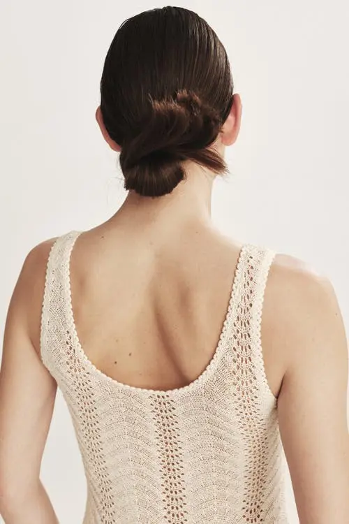 H&m Crochet-look Midi Dress With Wide Straps And A-line Silhouette
