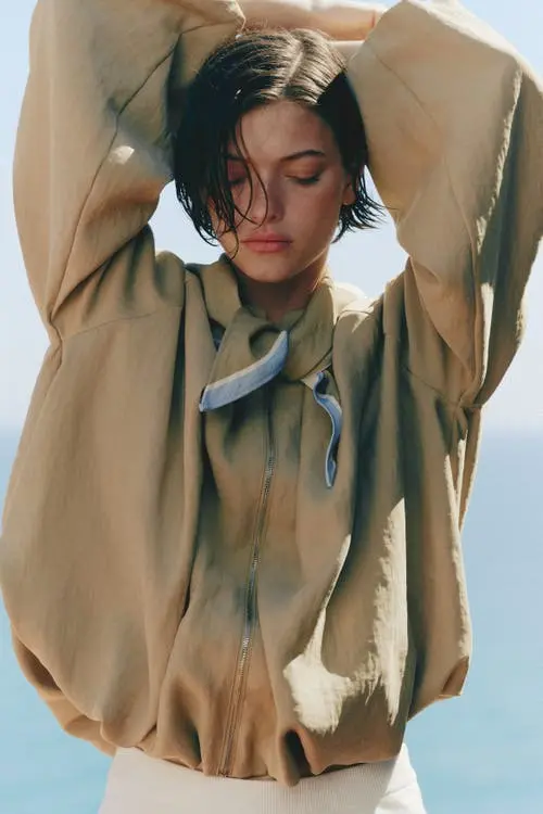 H&m Bubble-hem Jacket With Scarf