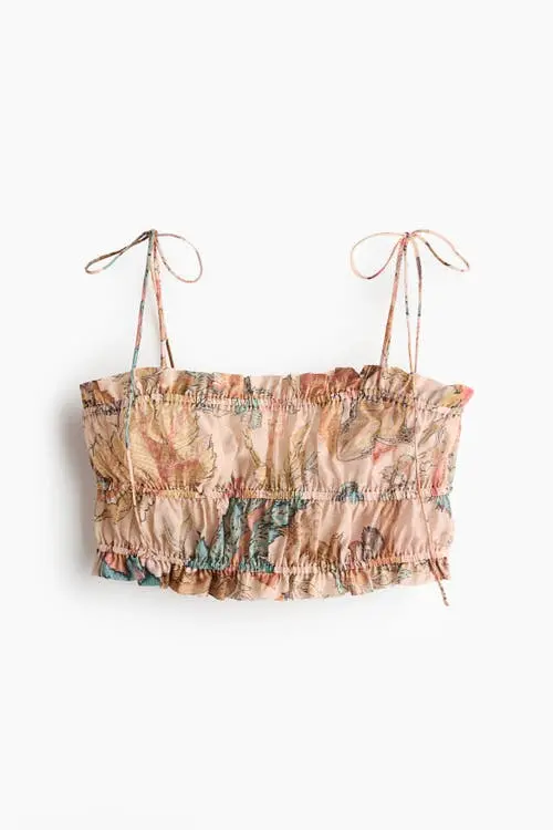 H&m Linen-blend Crop Top With Spaghetti Straps