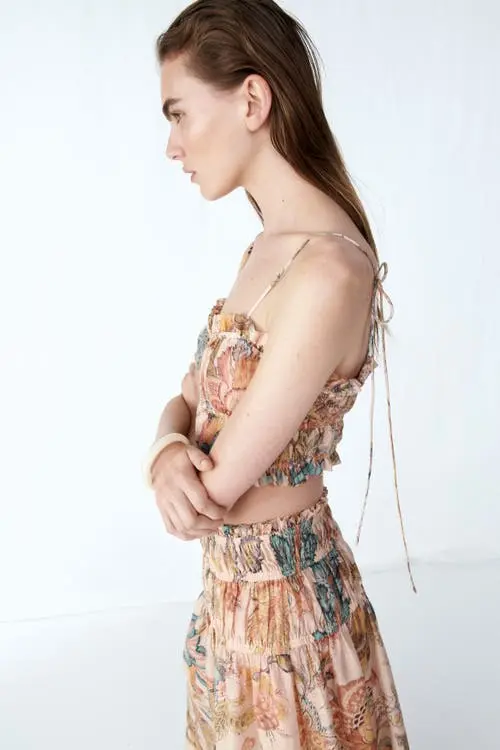 H&m Linen-blend Crop Top With Spaghetti Straps