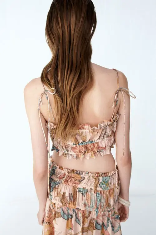 H&m Linen-blend Crop Top With Spaghetti Straps
