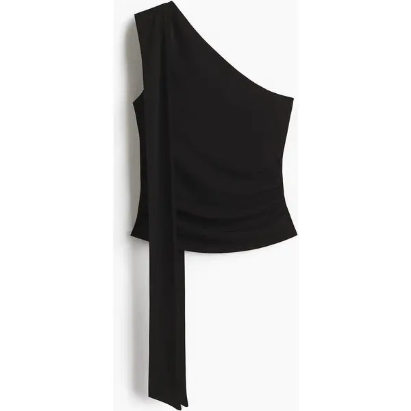 H&m Draped One-shoulder Top - Black