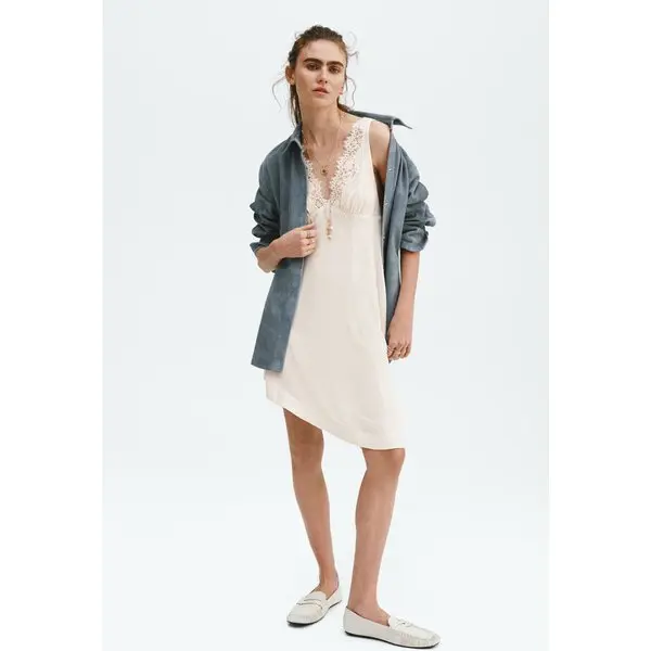 H&m Lace Trimmed V-neck Sleeveless Dress - Cream