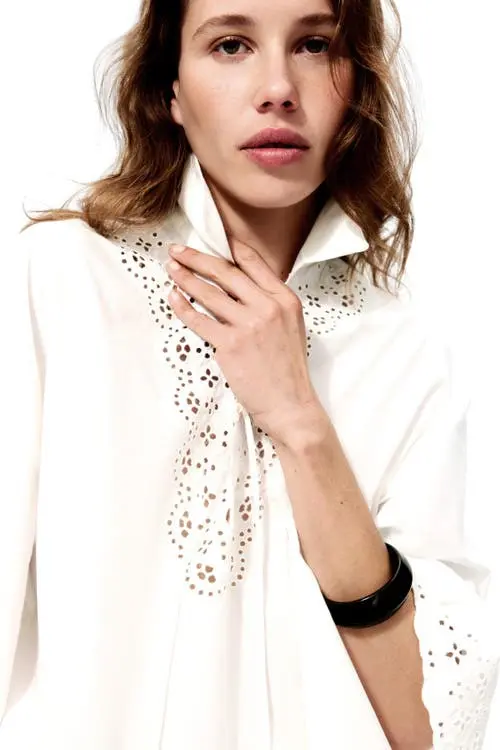 H&m Broderie Anglaise Cotton Popover Shirt - White