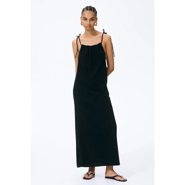 H&m Crinkled Tie-strap Maxi Dress - Black