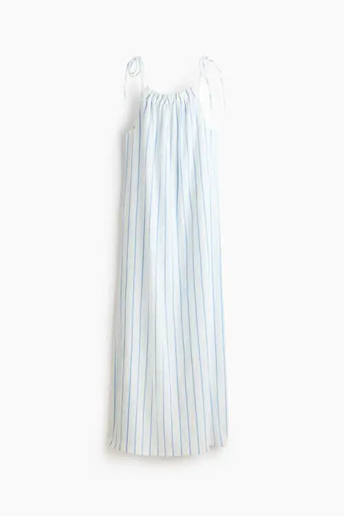 H&M Crinkled Jersey Maxi Dress With Tie Shoulder Straps - White/striped