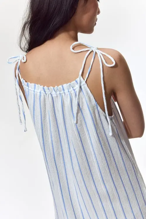 H&M Crinkled Jersey Maxi Dress With Tie Shoulder Straps - White/striped