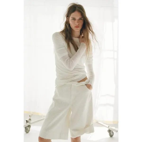 H&m Textured Twill Bermuda Shorts - Ivory