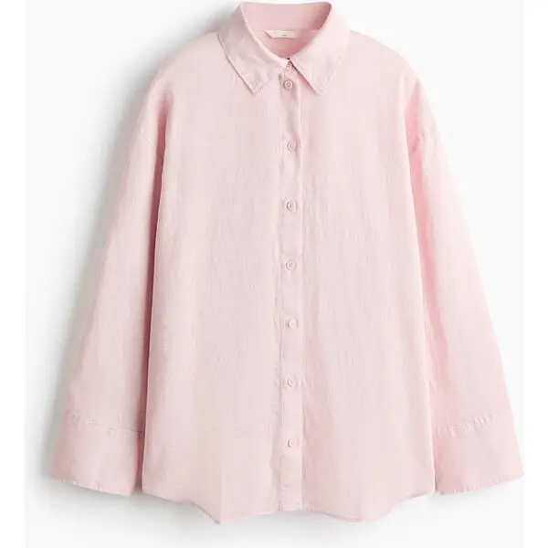 H&m Oversized Printed Linen Shirt - Light Pink