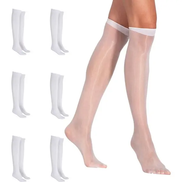 LECHERY® 6-pair Pack Fashion Sheer Knee-high Stockings - White