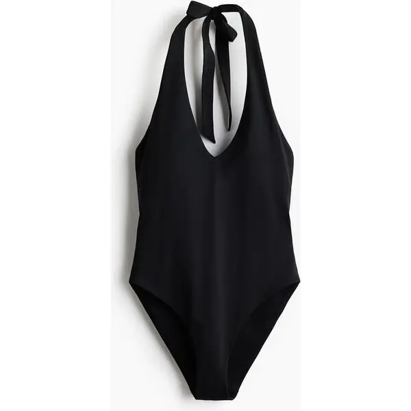 H&m Padded-cup Halterneck Swimsuit - Black