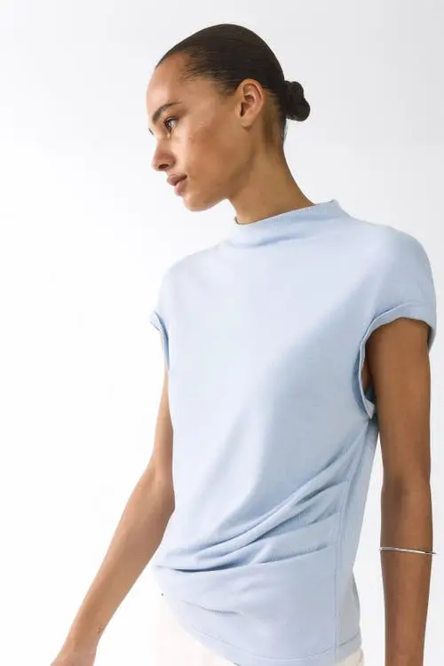 H&m Draped Fine-knit Top - Light Blue
