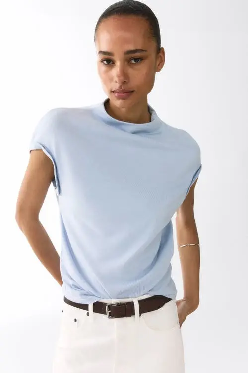 H&m Draped Fine-knit Top - Light Blue