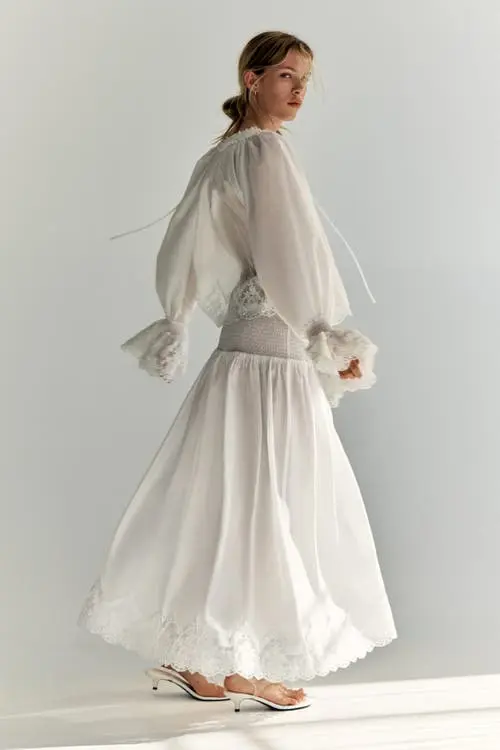 H&m Lace-trimmed Smocked Waist Maxi Skirt