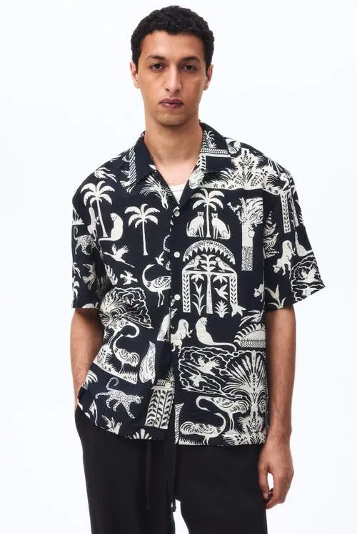 H&m Relaxed Fit Printed Resort Shirt - Black