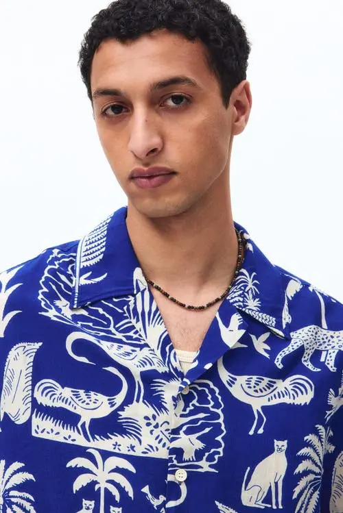 H&m Relaxed Fit Printed Resort Shirt - Bright Blue/patterned