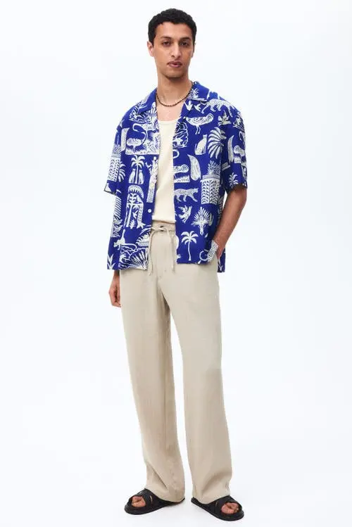 H&m Relaxed Fit Printed Resort Shirt - Bright Blue/patterned