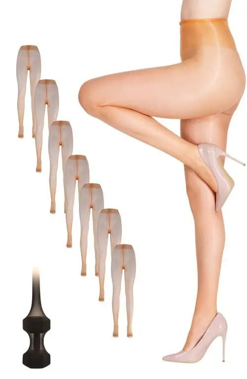 LECHERY® 7-pack Glossy Sheer Festival Tights - Caramel