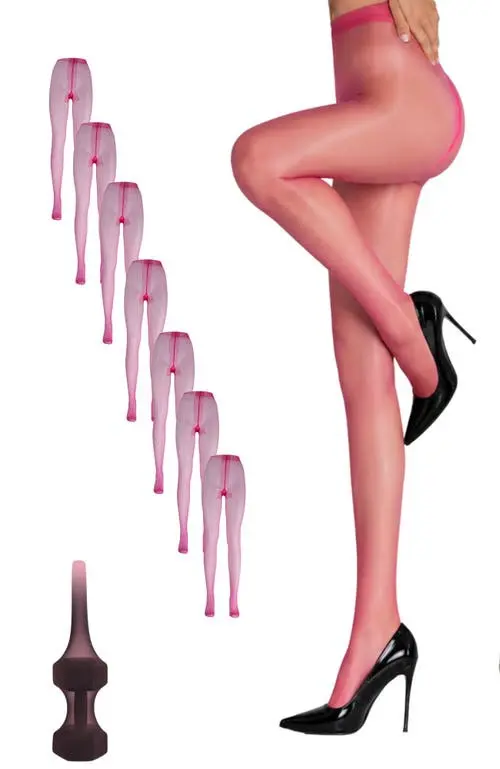 LECHERY® 7-pack Glossy Sheer Festival Tights - Pink