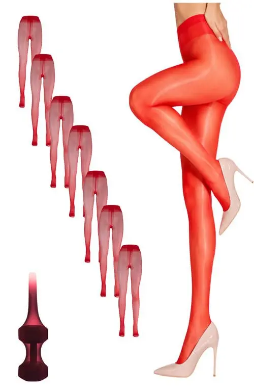 LECHERY® 7-pack Glossy Sheer Tights - Red