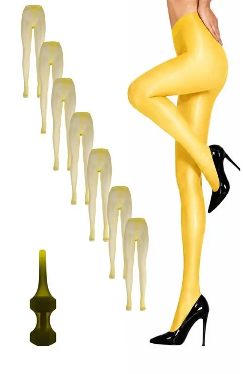 LECHERY® 7-pack Glossy Sheer Festival Tights - Yellow
